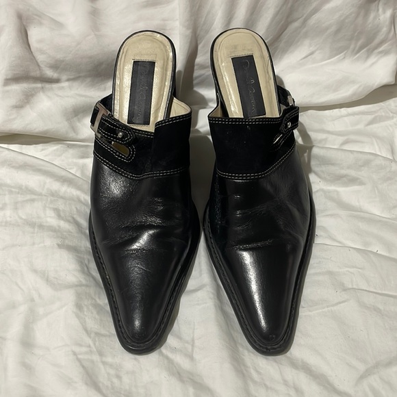 David Aaron | Shoes | David Aaron 8 Black Leather Heeled Slip On Slide ...